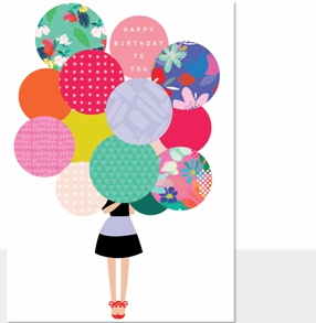 Happy Birthday Girl With Balloons Card