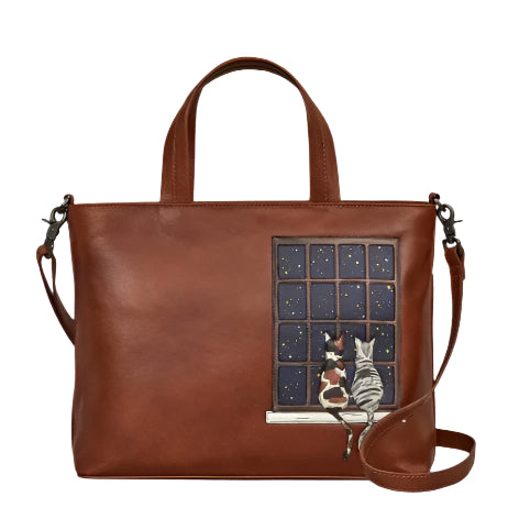 Leather Multiway Grab Bag - Midnight Cats – Wileaway