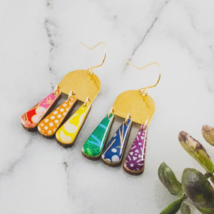 Brass Drop Earrings - Rainbow Collage – Wileaway