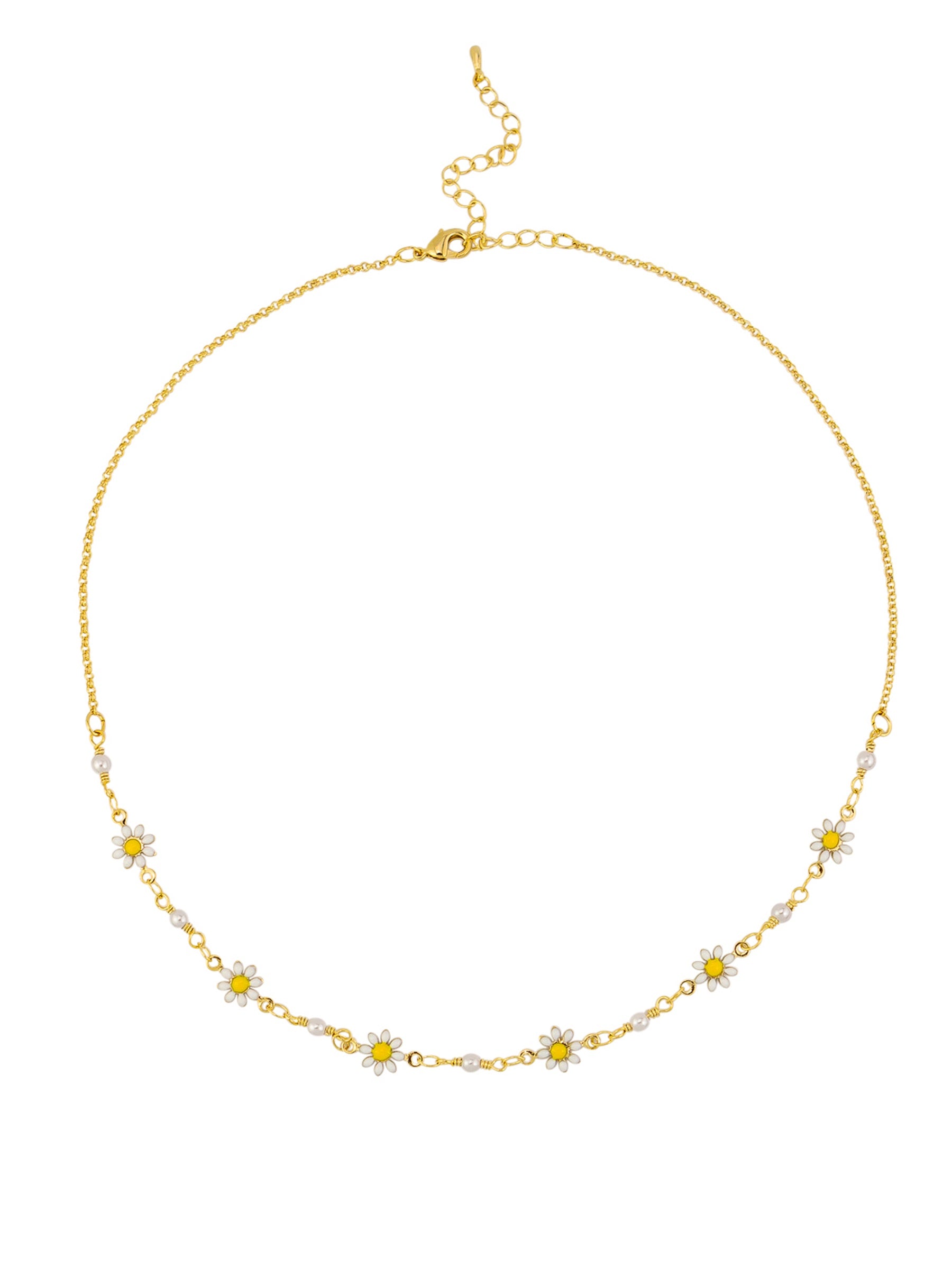 Daisy Chain Necklace (6 Daisies), White - Gold – Wileaway