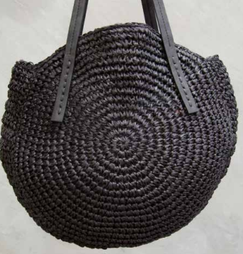 Woven Paper Circle Bag - Large - Black